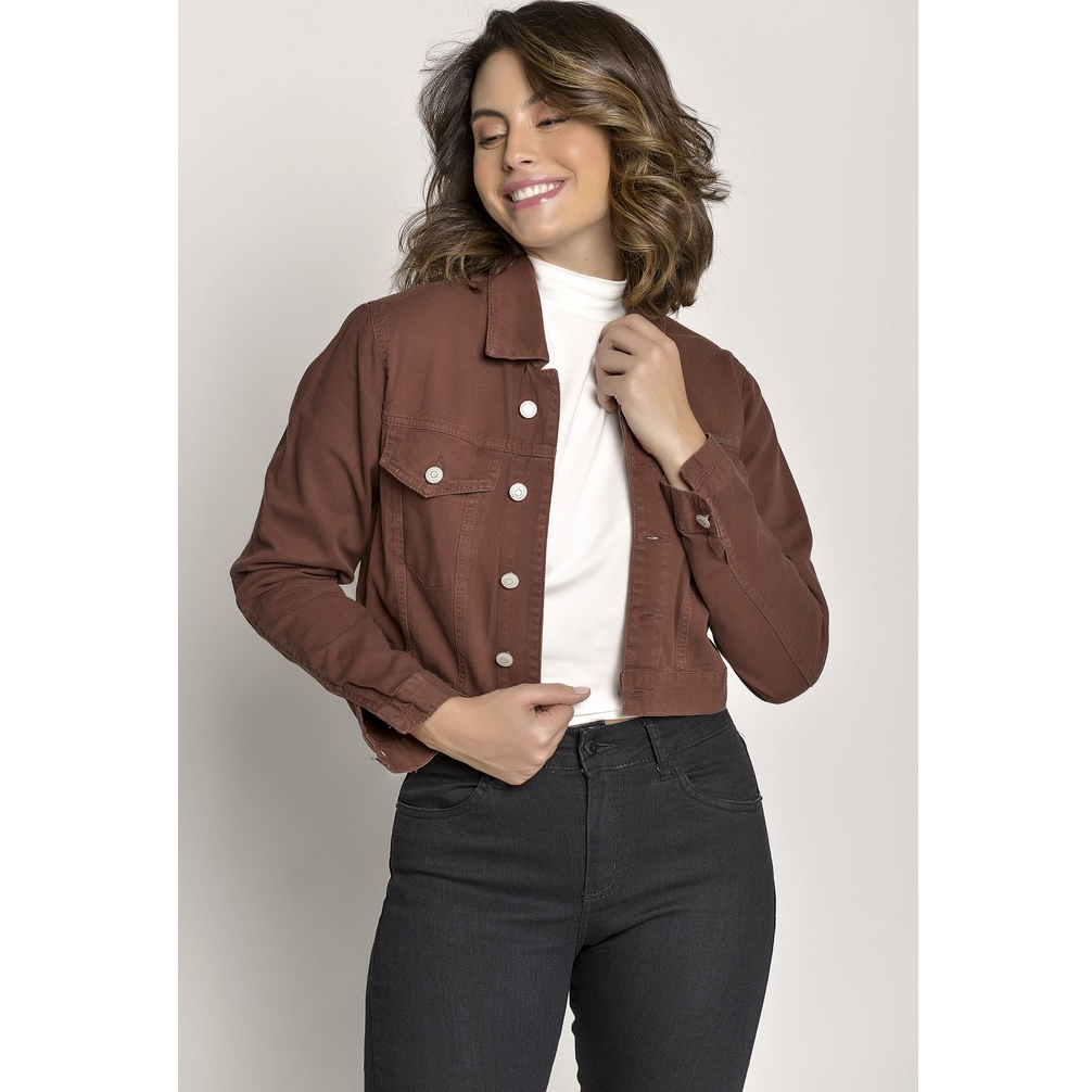 Jaqueta Cropped Marrom Paradox Jeans | Shopee Brasil