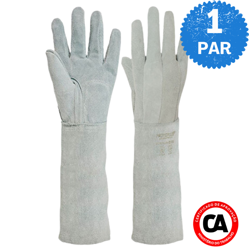 Par de Luvas de Raspa Segurança Cano Longo 20cm EPI Proteplus Noll ...