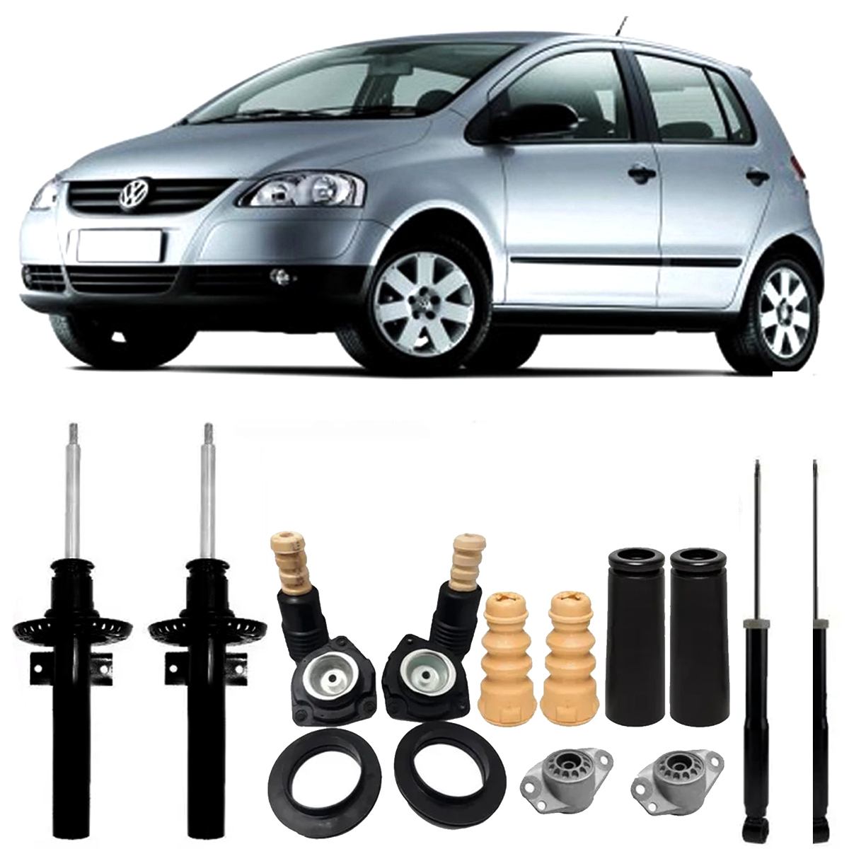 4 Amortecedores + Kit Suspensão Completo Coxim Traseiro Fox 2004 2005 2006 2007 2008 2009 2010 ...