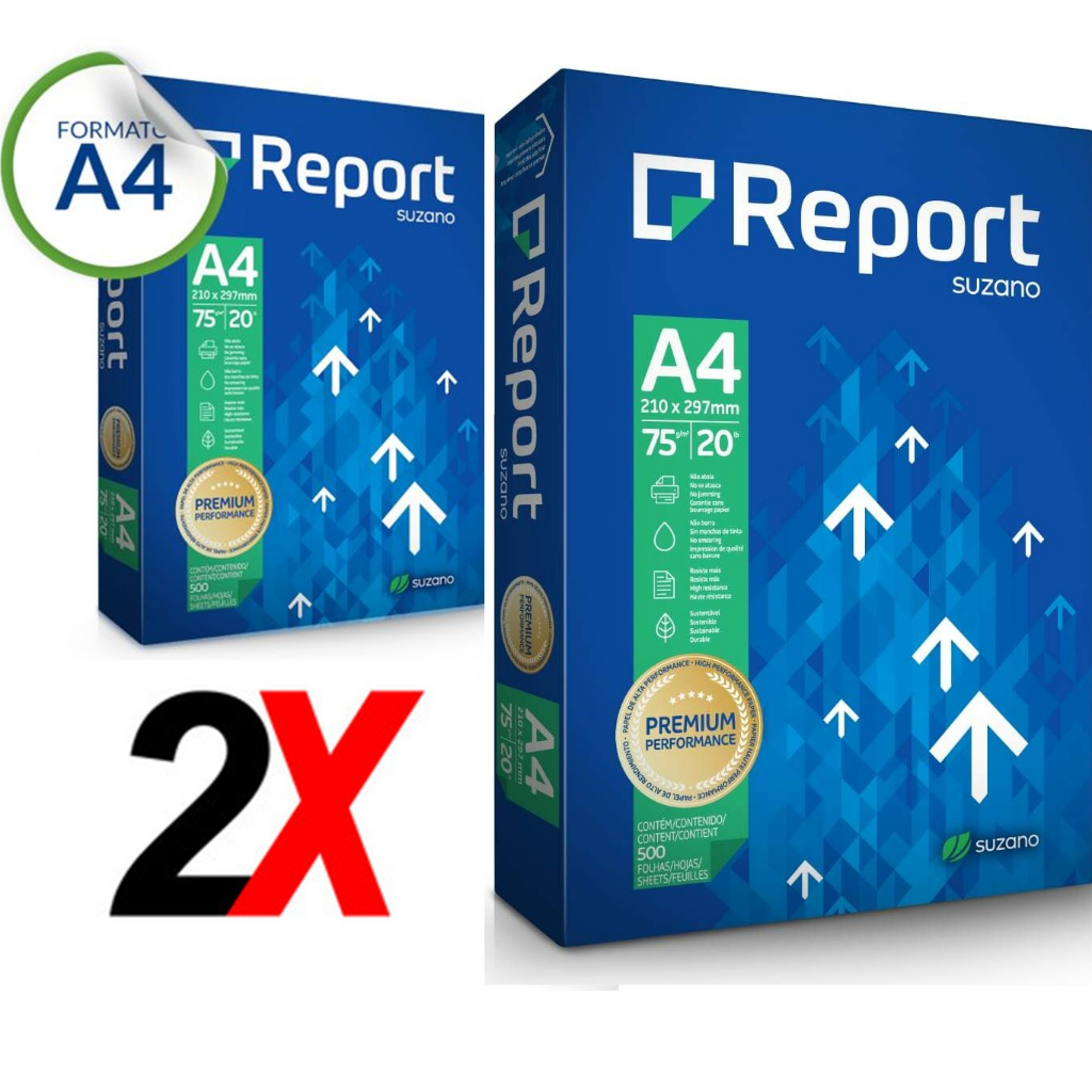 Papel Sulfite Report A4 75g kit 2 Resma 1000 Folhas | Shopee Brasil