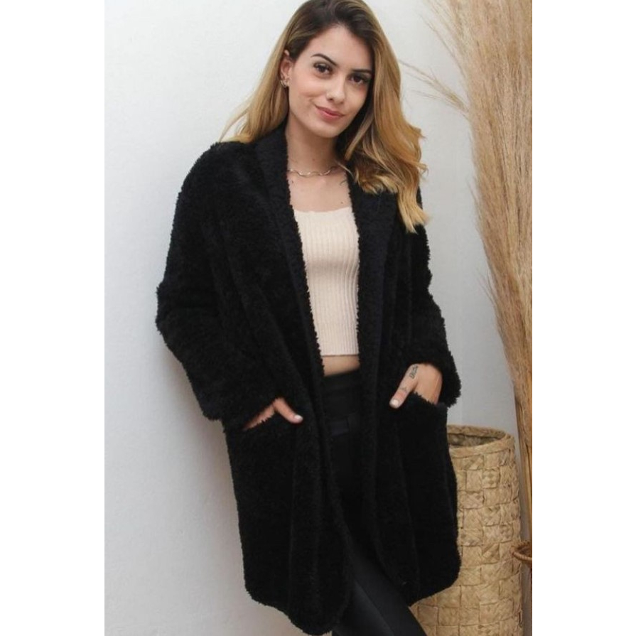 Casaco Sobretudo Longo Em Pelúcia Fofinho Com Capuz | Shopee Brasil