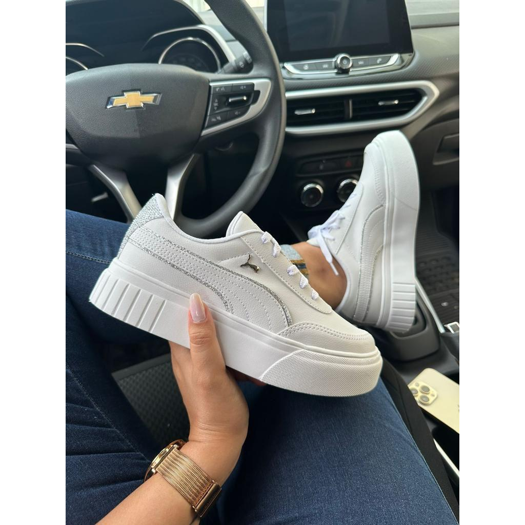 Tenis Puma Plataforma 2cm Feminino Stack Leather Mayze Menina Glitter ...