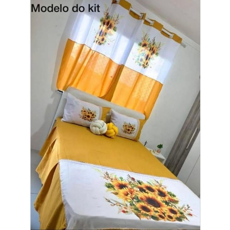 Kit Colcha Casal com babado + Cortina Janela. | Shopee Brasil Kit Colcha Casal com babado + Cortina Janela. | Shopee Brasil