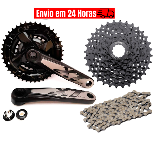 Pe de Vela Aluminio Pedivela Bicicleta Mtb Triplo 24/34/42d + Cassete ... Pe de Vela Aluminio Pedivela Bicicleta Mtb Triplo 24/34/42d + Cassete ...