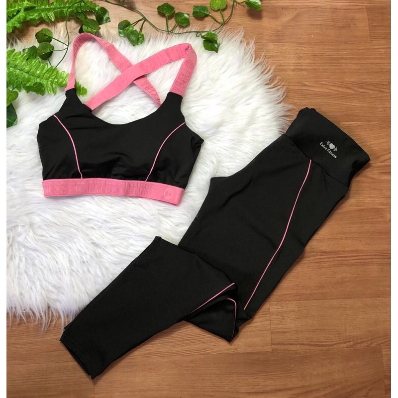 conjunto de leg com friz + top com bojo para academia | Shopee Brasil