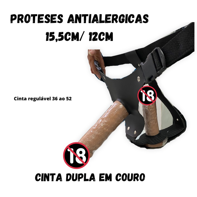 Cinta Peniana Dupla Próteses Dildo De 16cm 12cm Cintaralho Em Couro
