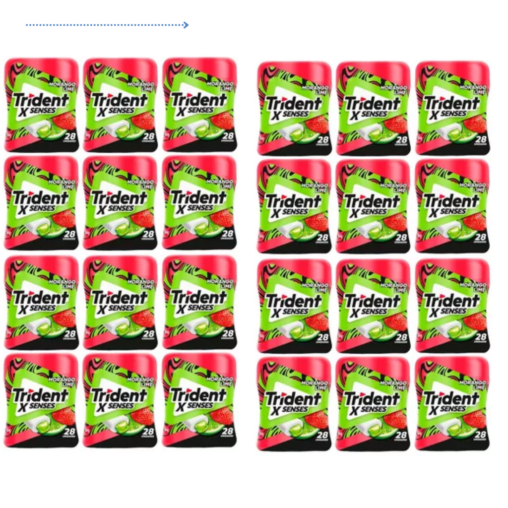 Kit 24 Potes Trident X Senses Garrafa Morango Mint 54g | Shopee Brasil