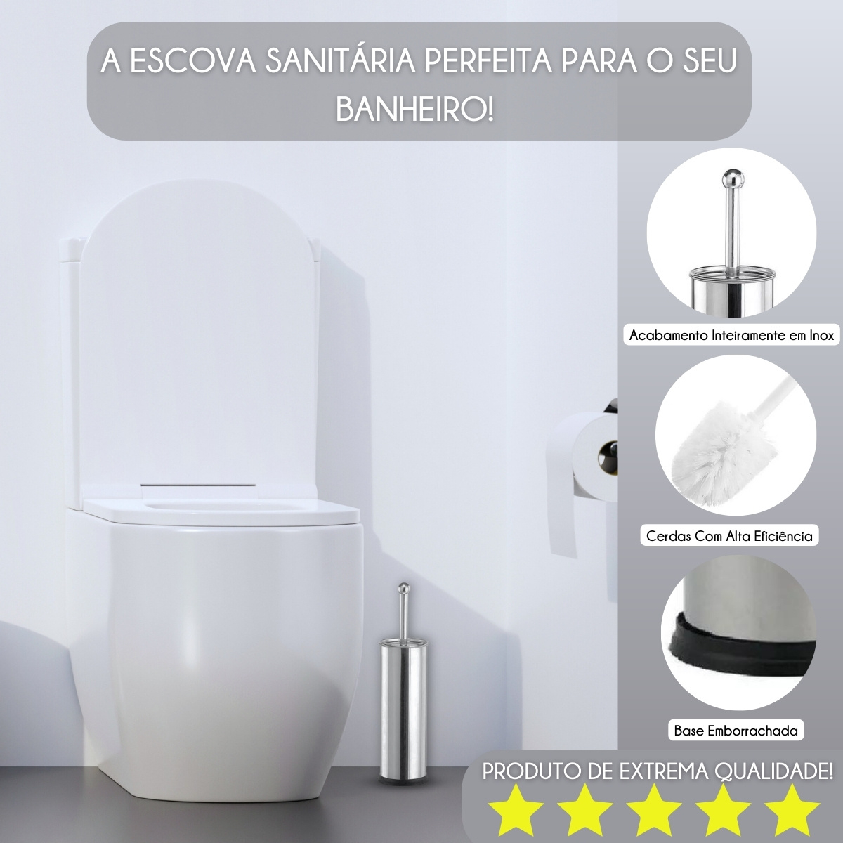 Escova Sanitária Em Aco Inox Lavatina Limpar Vaso Sanitario Limpeza ...