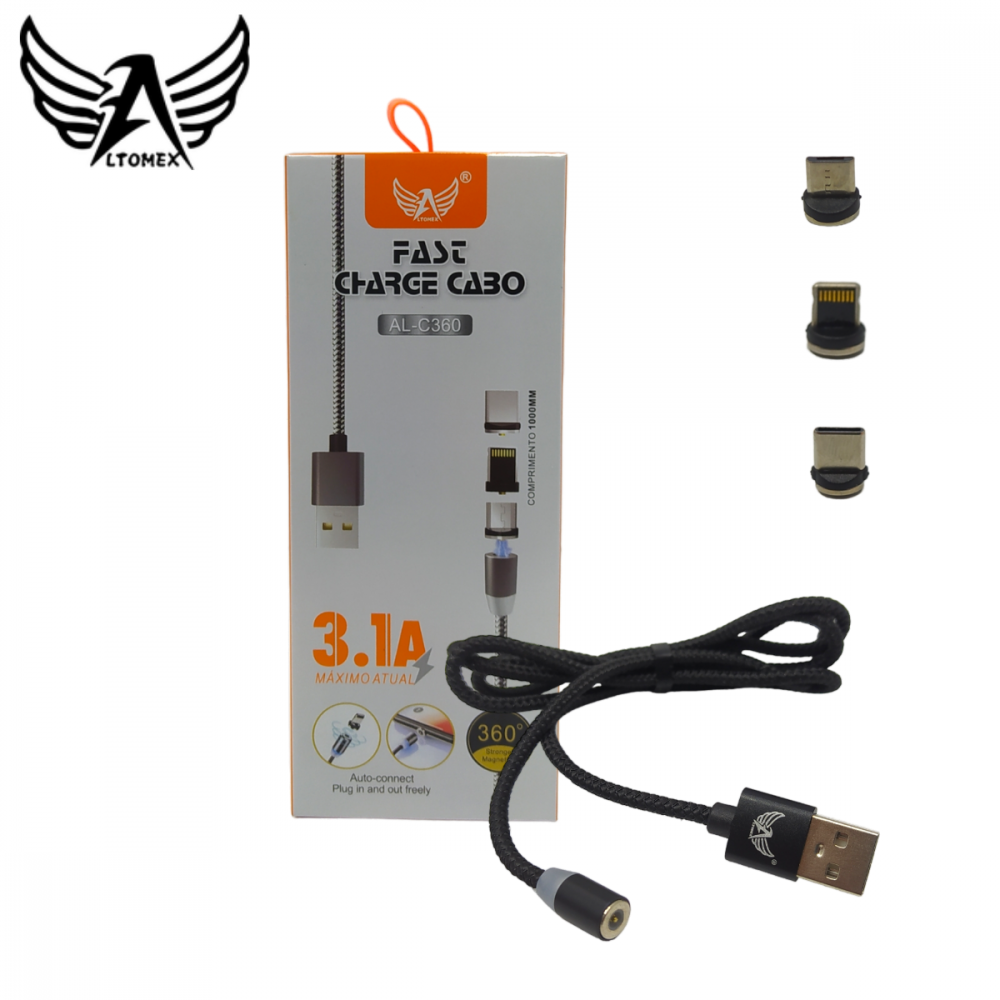 Cabo Magnético 3em1 360 3.1A (v8-ios-tipo C) | Shopee Brasil