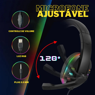 Headset Fone Gamer Led RGB de ouvido com microfone para PC Ps4 XBOX Computador Celular, P3 ...