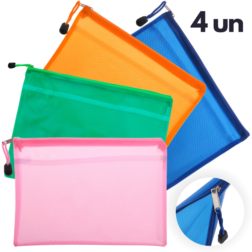 4 Pasta para documentos folhas A4 com divisoria e ziper colorida ...