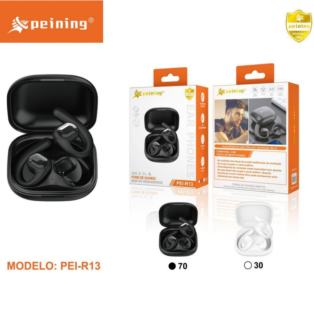 Fone de ouvido bluetooth sem fio ouvindo indução Preto e branco música ...