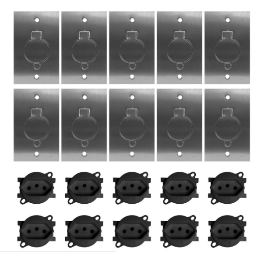 KIT COM 10 CONJUNTO PLACA DE PISO 4X2 ALUMINIO COM 1 TOMADA 2P+T 10A (PRETA) OU 20A (PRETA OU ...