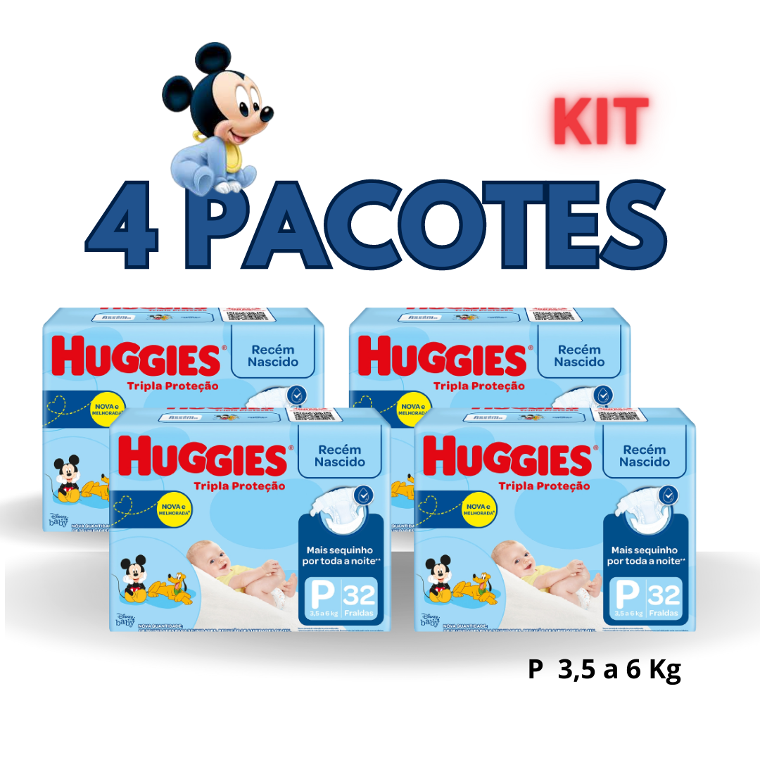 Kit 4 Pacotes de Fralda P Huggies Tripla Proteção Com Gel Super ...