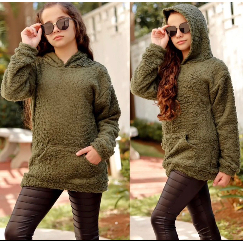 Blusa infantil teddy modelo canguru com touca unissex | Shopee Brasil