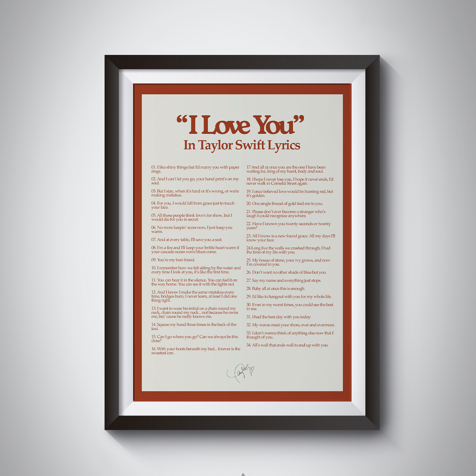 Quadro I love you in Taylor Swift lyrics (Eu te amo com letras da ...