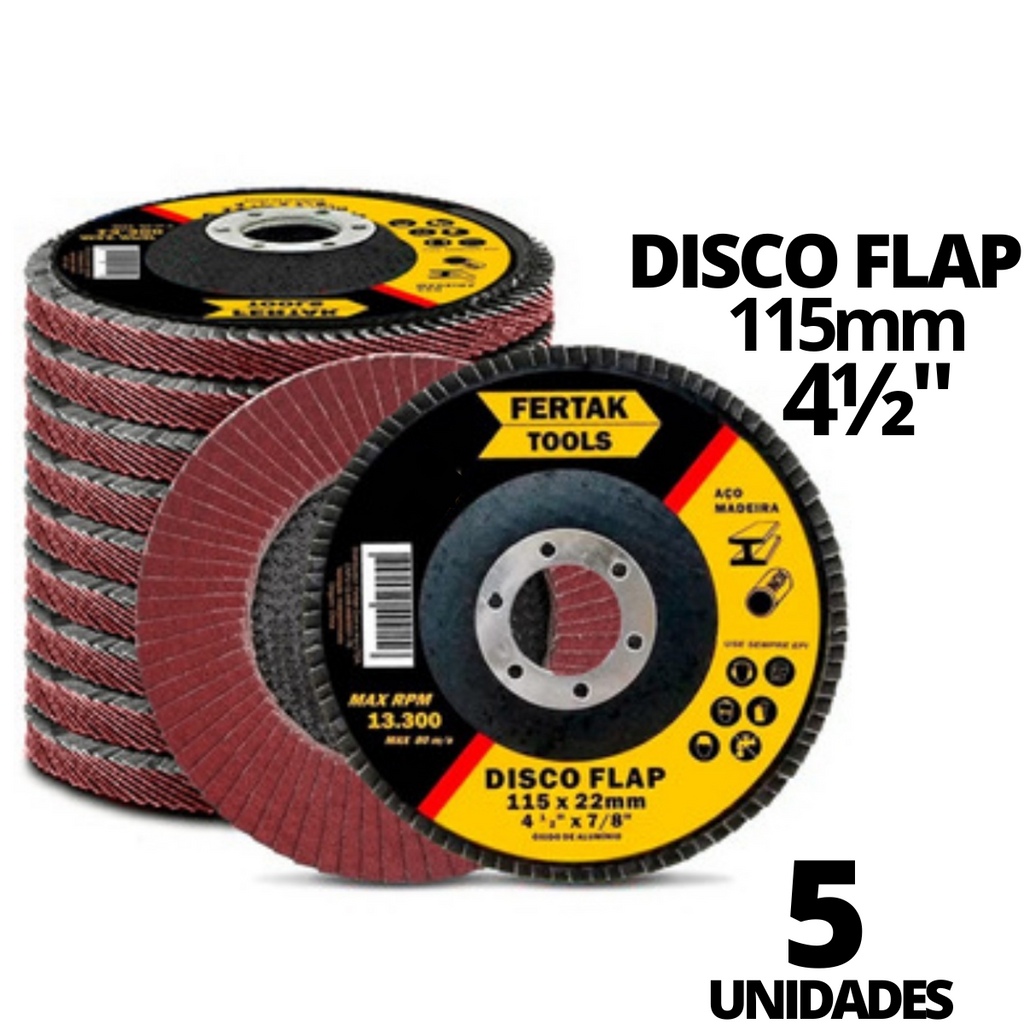 Kit 5x Disco Flap 4.1/2" Lixa Desbaste Para Aço Inox Metal Madeira ...