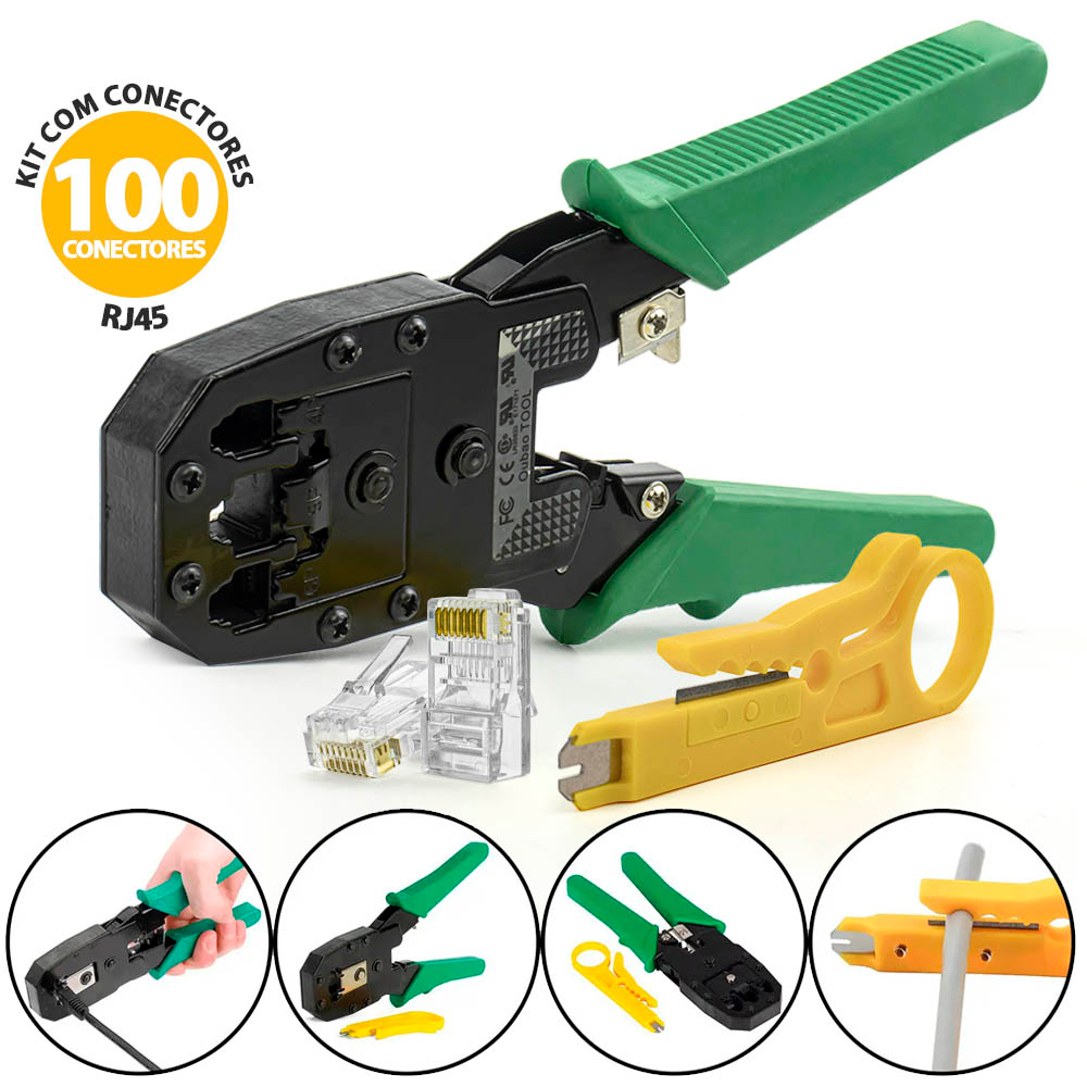 KIT Alicate de Crimpar e Decapador c/ 100x Conectores CAT5e para ...