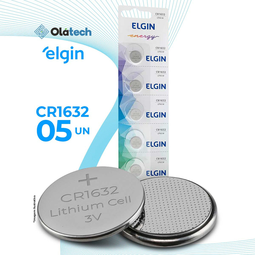 5 Baterias Pilha Botão CR1632 3V Elgin Moeda 1 Cartela (Blister com 5) CR 1632 3 V | Shopee Brasil