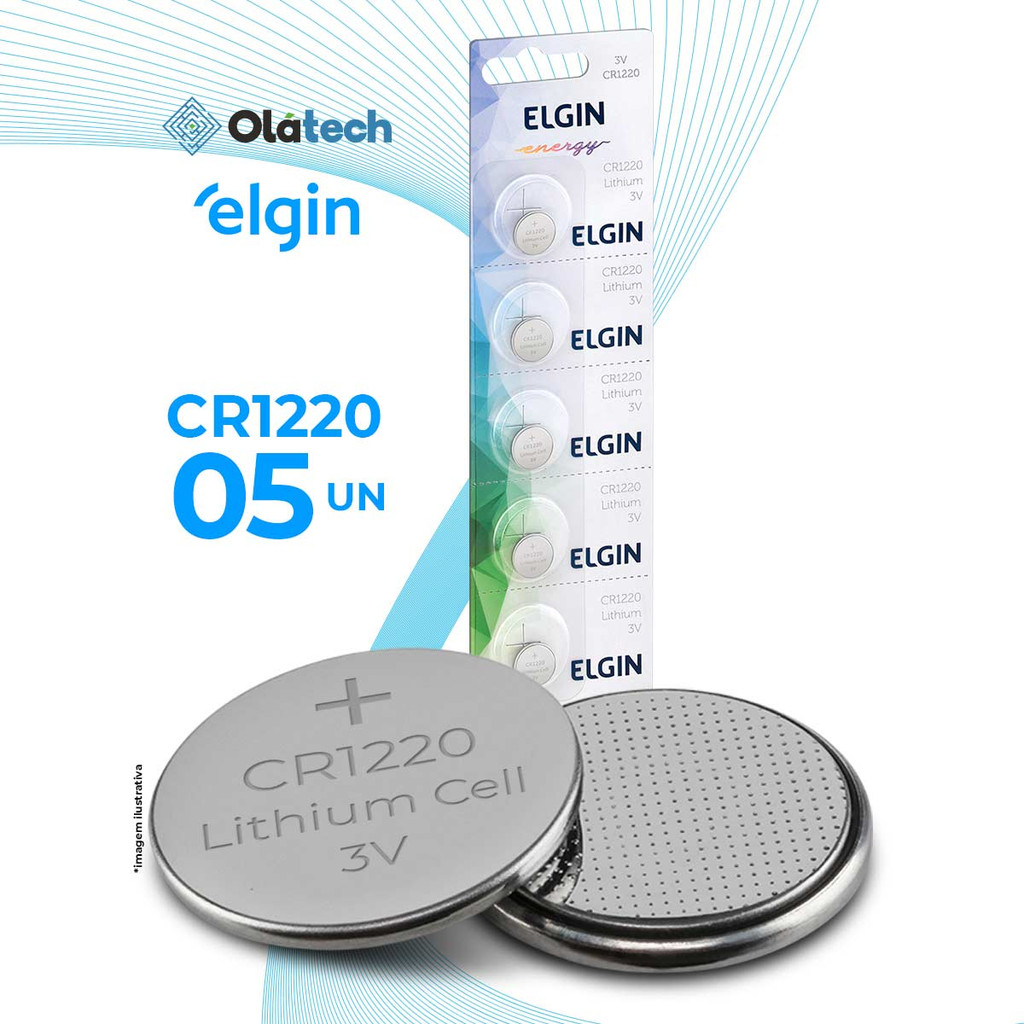 5 Baterias Pilha Botão CR1220 3V Elgin Moeda 1 Cartela (Blister com 5) CR 1220 3 V - Escorrega o ...