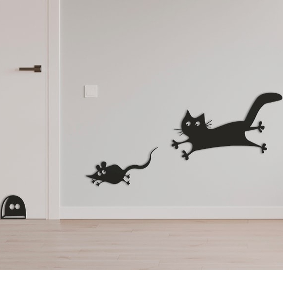 Quadro Decorativo Gato Rato Divertido MDF 3mm Preto Fosco | Shopee Brasil