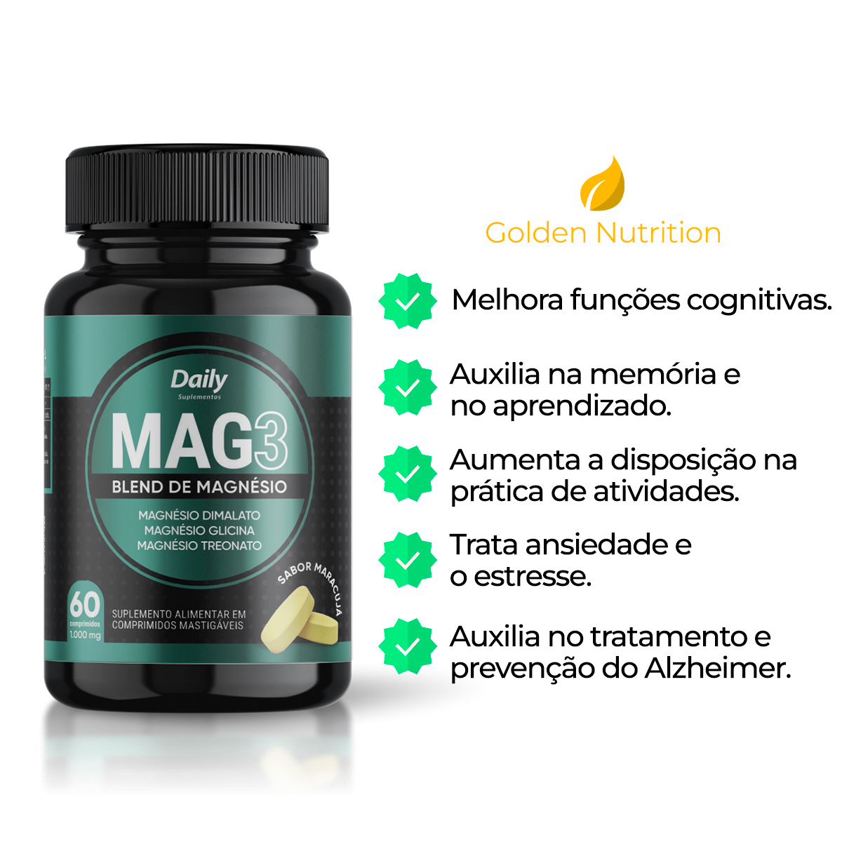 Mag3 Magnesio Dimalato L-Treonato Glicina 1000mg 60 Comp. Sabor ...