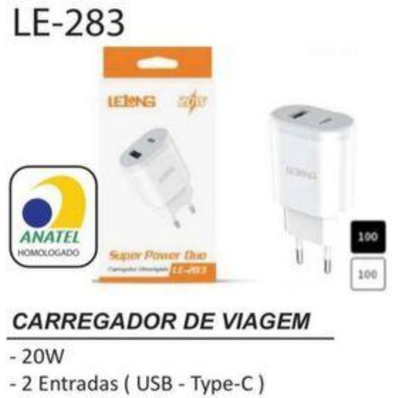 Fonte lelong 20w 2 entrada usb e typ-c ( ANATEL) | Shopee Brasil