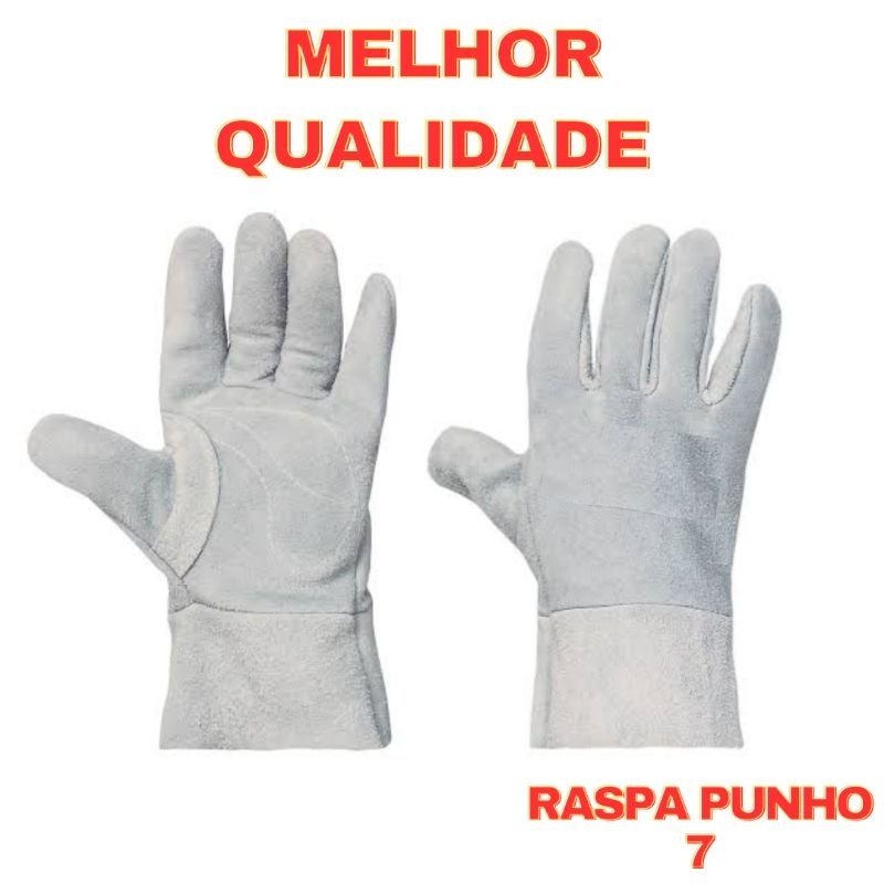 luva de raspa couro raspa forte punho 7 | Shopee Brasil