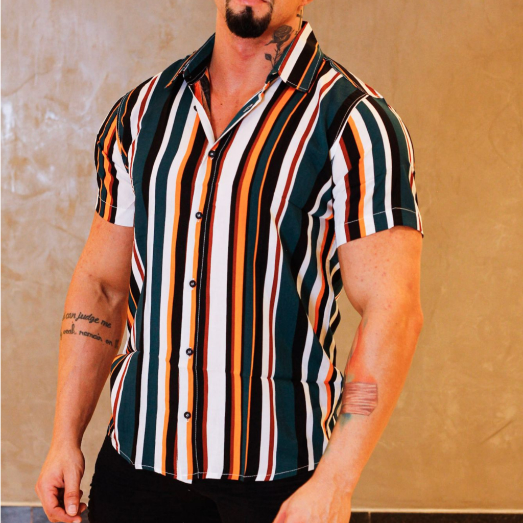 Camisas Slim Unisex Viscose Slim Fit Estampada Listrada Alta Qualidade Promoção 01 Shopee Brasil