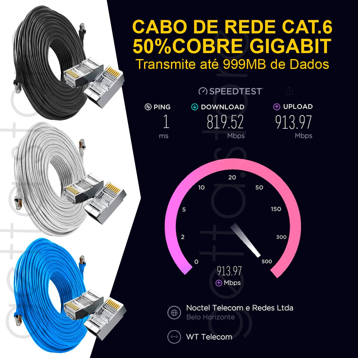 Cabo De Rede Cat6 1M Utp Internet Gigabit Rj45-blindado 1 Metro ...
