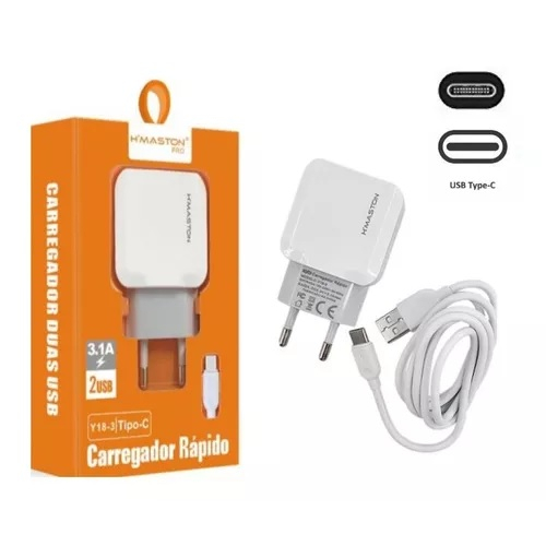 Carregador Turbo Tipo C Hmaston Original 2 Usb- Fonte + Cabo | Shopee ...