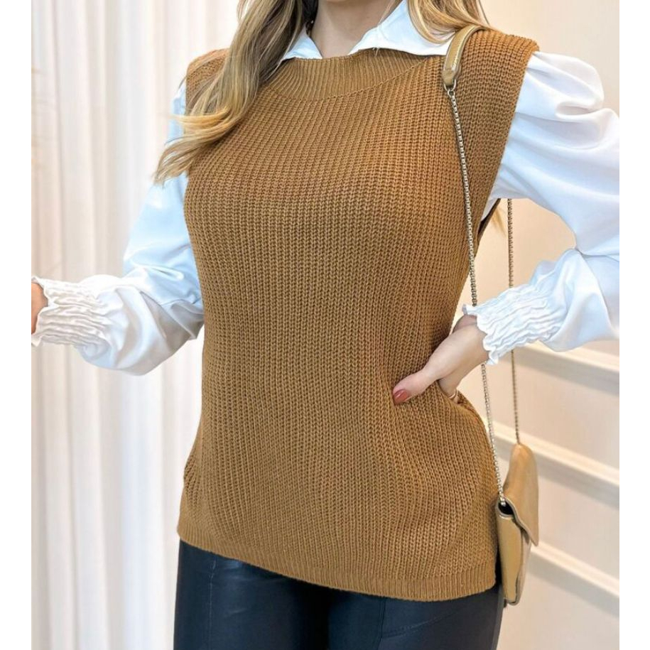 Colete Feminino Tricot Fang Tricô Pullover | Shopee Brasil
