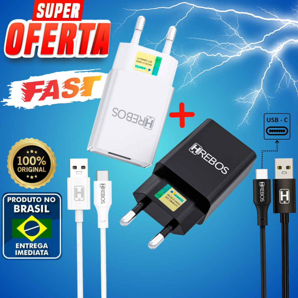 Kit 2 Carregadores de Celular Rapido Tipo C Original Hrebos com Cabo ...