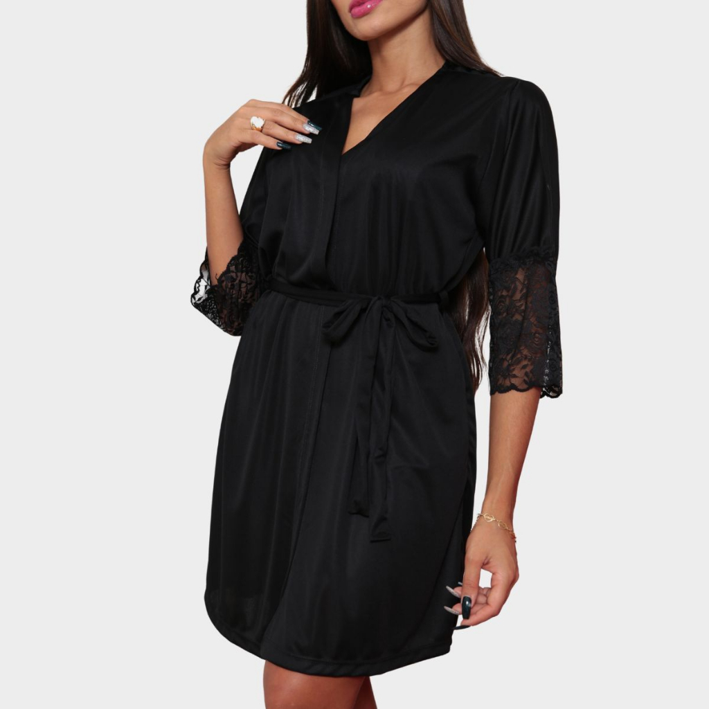 Robe Roupão Hobby Feminino com Renda | Shopee Brasil