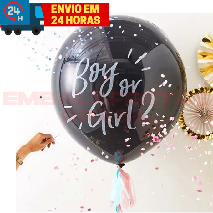 Balao BIG Cha De Revelação Gigante 91cm Com Confete Rosa E Azul 36 ...