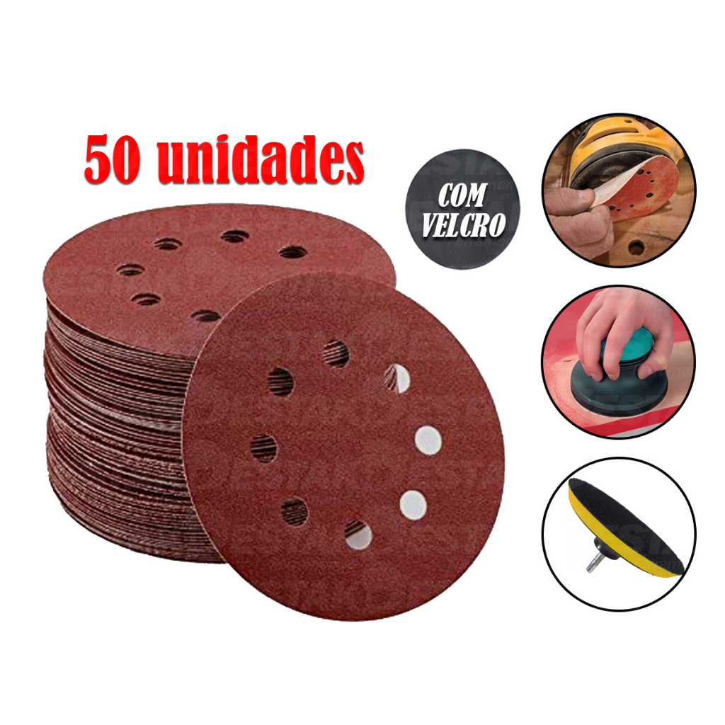 Kit 50 Discos De Lixa 125mm 8 Furos Para Lixadeira Esmerilhadeira ...