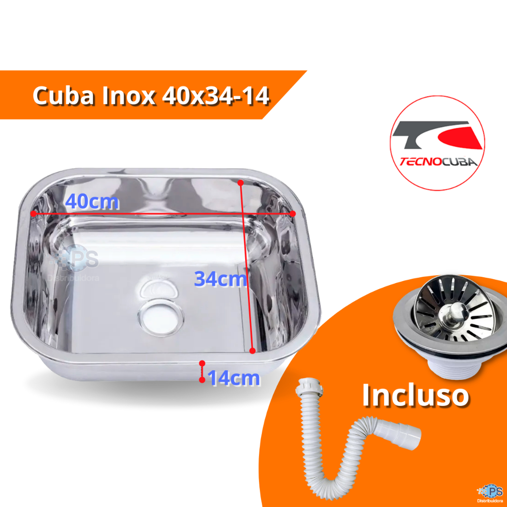 Cuba de Aço Inox Tecnocuba N 3 -14 40x34x14 Aço 430 Pia Cozinha embutir ...