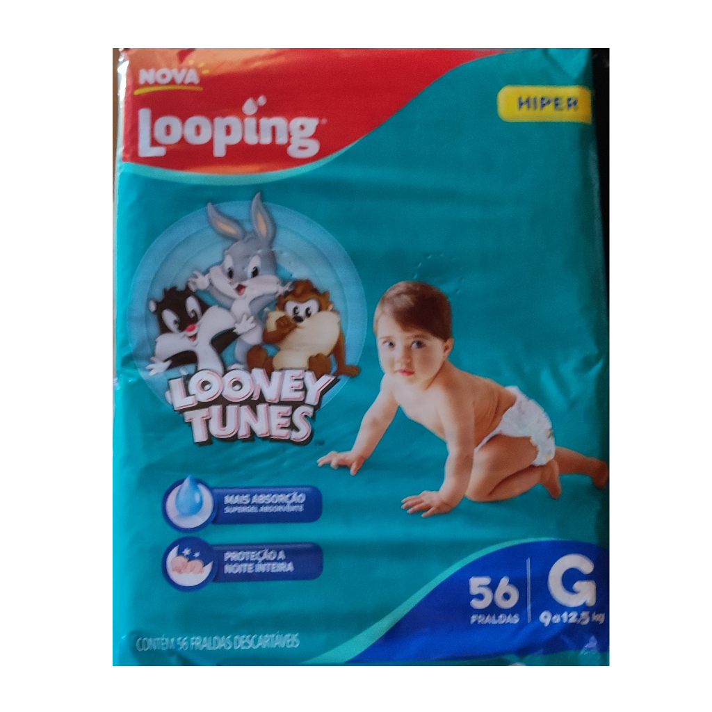 FRALDA LOOPING LOONEY TUNES HIPER NOVA G 56 UNIDADES | Shopee Brasil
