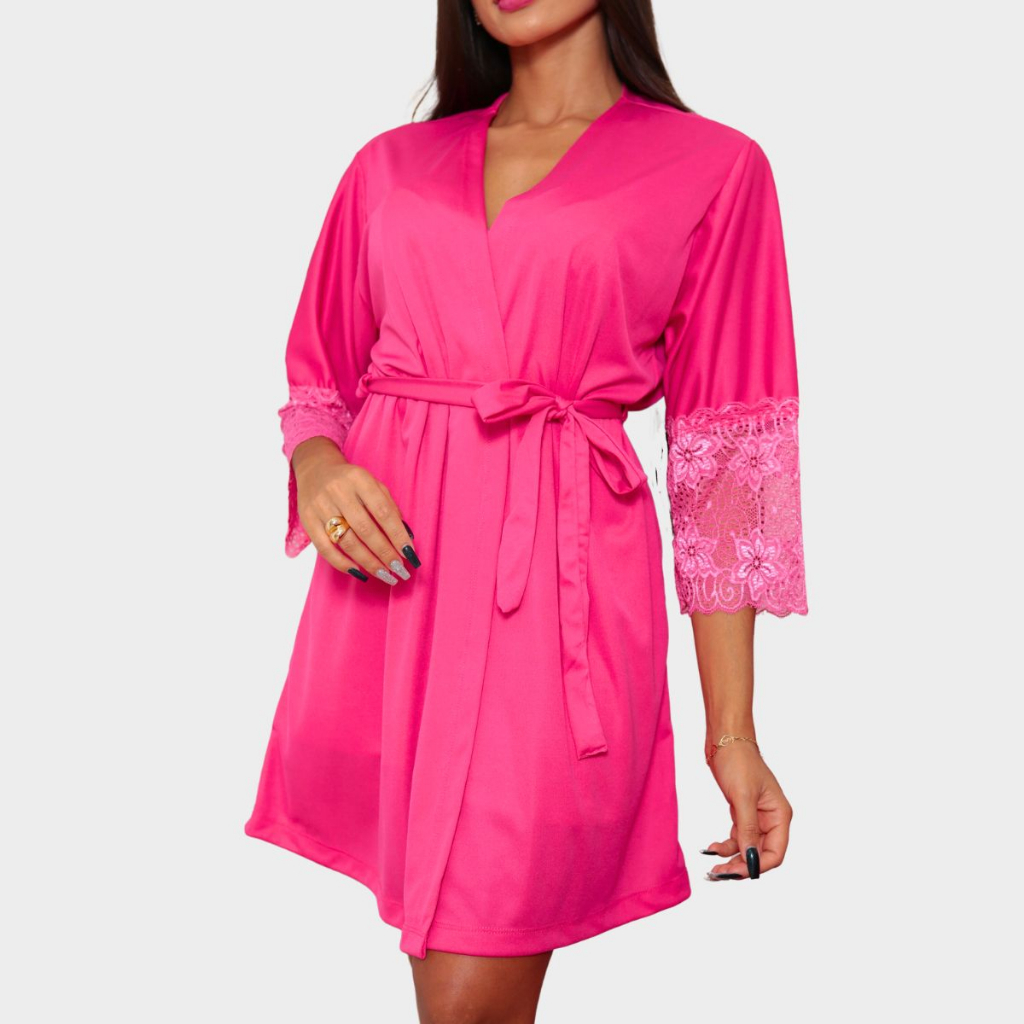 Robe Roupão Feminino Renda De Luxo Noiva Hobby Com Manga Sensual ...