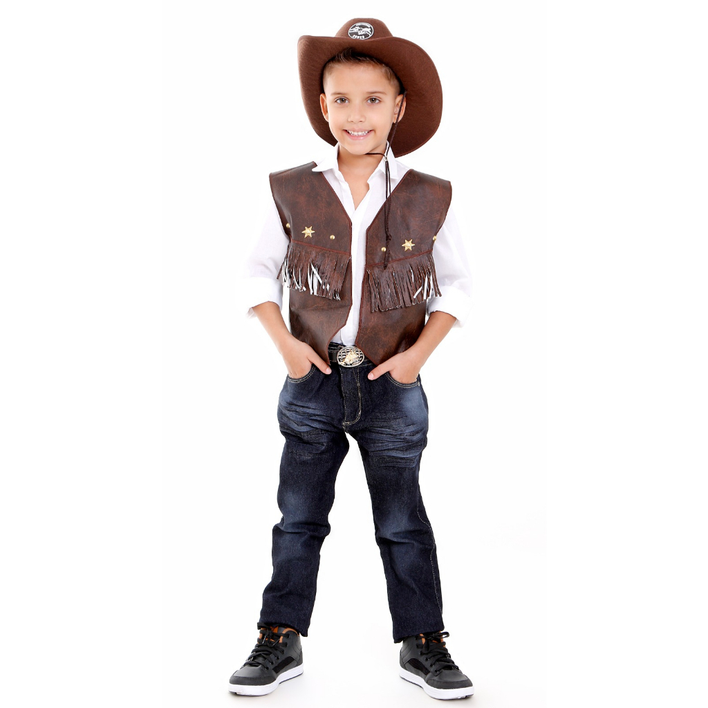 Colete Cowboy Marrom, country, vaqueiro, fantasia, infantil Unissex ...