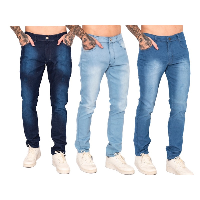 Kit 3 Promoção Masculina Jeans Lycra Skinny Escorrega O Preço