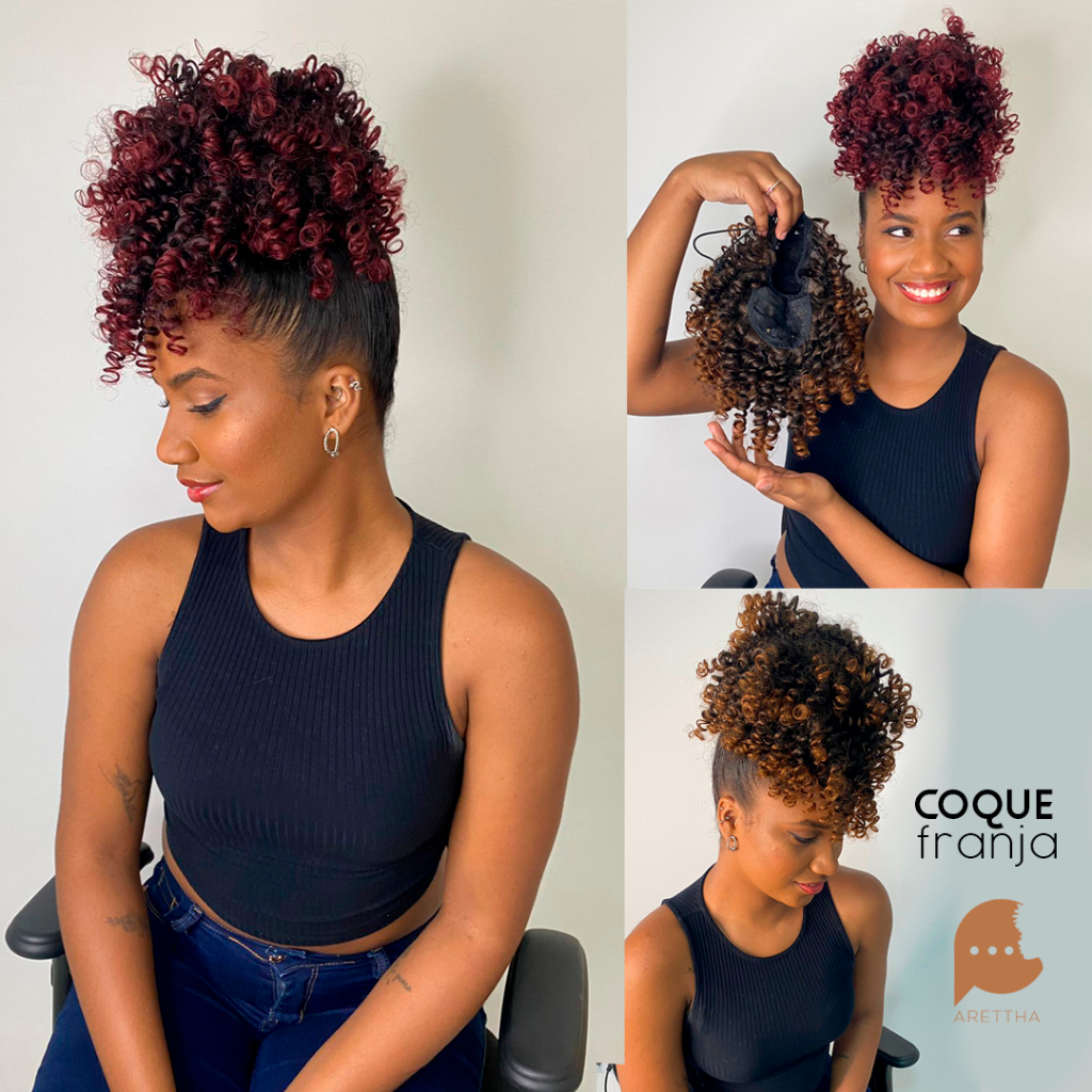 Coque afro puff com franja - cacheado | Shopee Brasil