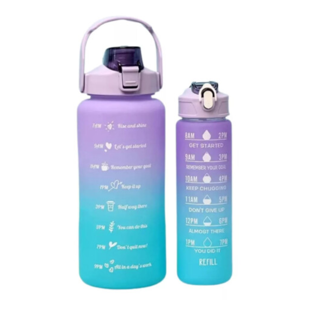 Kit 2 Garrafas de Água com 2L e 800ml Coloridas Marcação horário frases ...