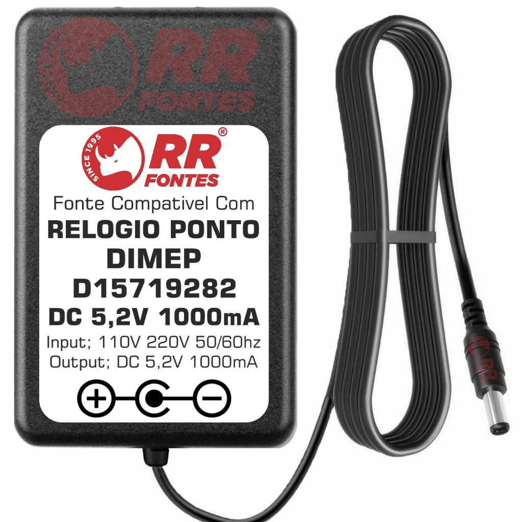 Fonte DC 5,2V 1A Para Relogio Ponto Dimep D15719282 | Shopee Brasil