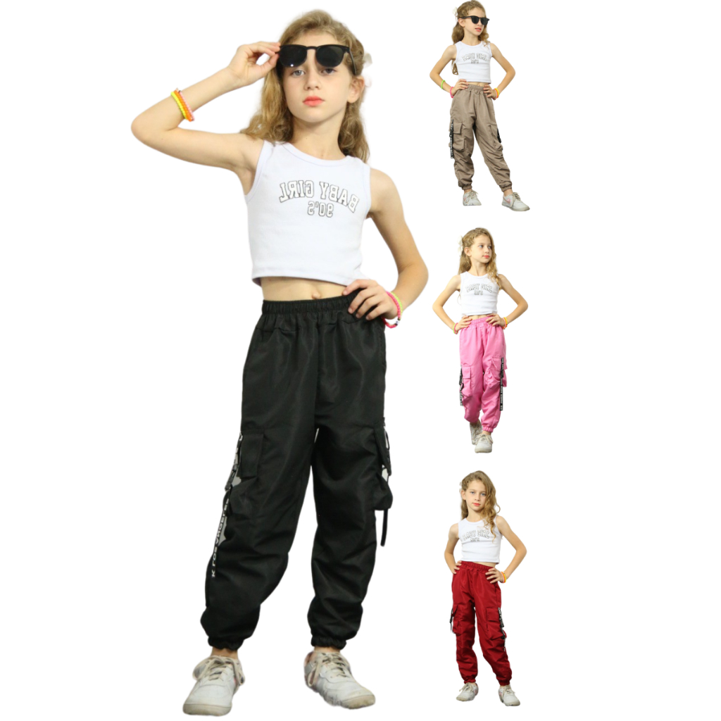 Calça Feminina Infantil Jogger Cargo Tactel 4 Bolsos Calça Juvenil