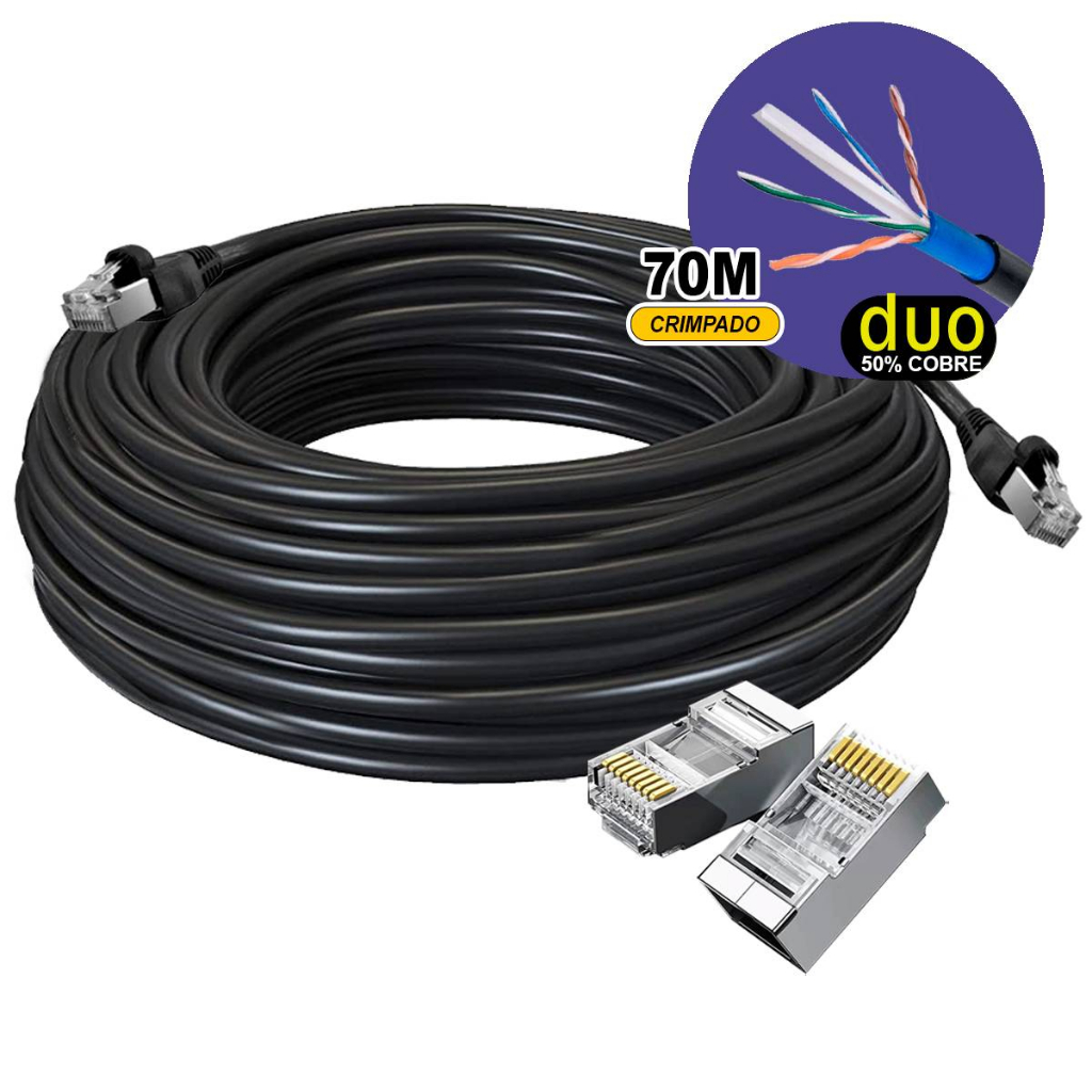 Cabo De Rede 70m Utp Cat6 Dupla Capa Uso Externo 70 Metros | Shopee Brasil