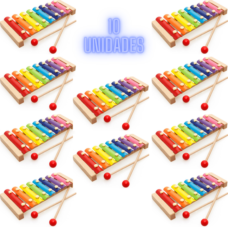 10 Unidades Xilofone Tecladinho de Madeira Instrumento Musical Infantil Brinquedo de Música ...