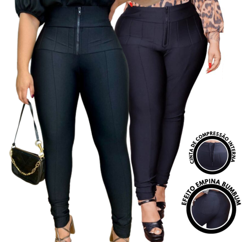 Calça Feminina Lipo Plus Size Lipo Cintura Alta Cinta Modeladora Aperta ...