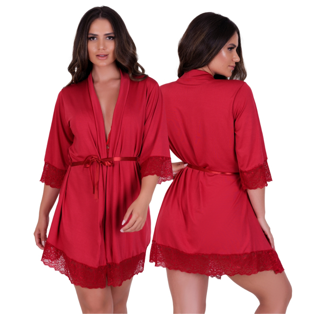 Robe de Luxo Com Renda Hoby sensual ou Amamentação Roupão Feminino ...