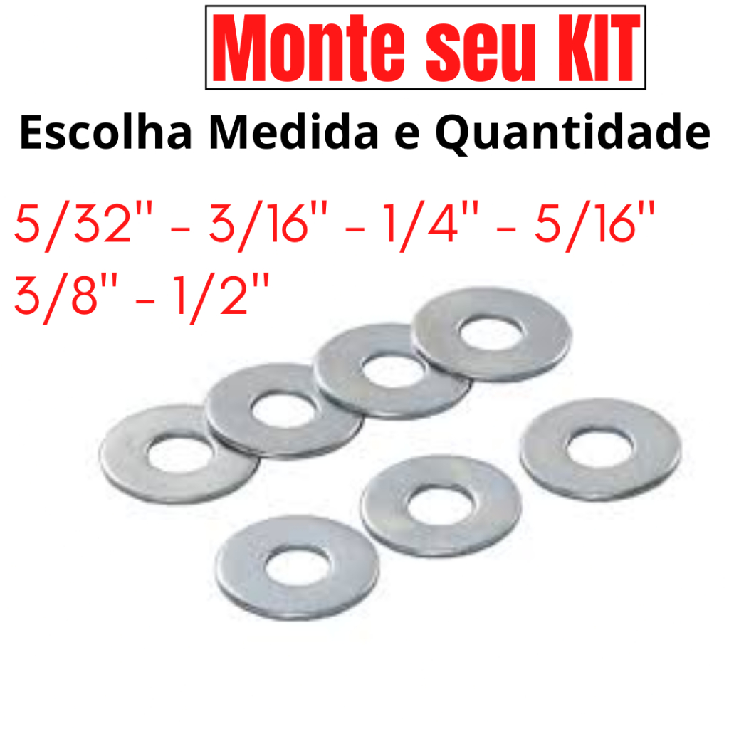 Arruela Lisa Zincada 1/8 - 5/32 - 3/16 - 1/4 - 5/16 - 3/8 - 1/2 Kit ...